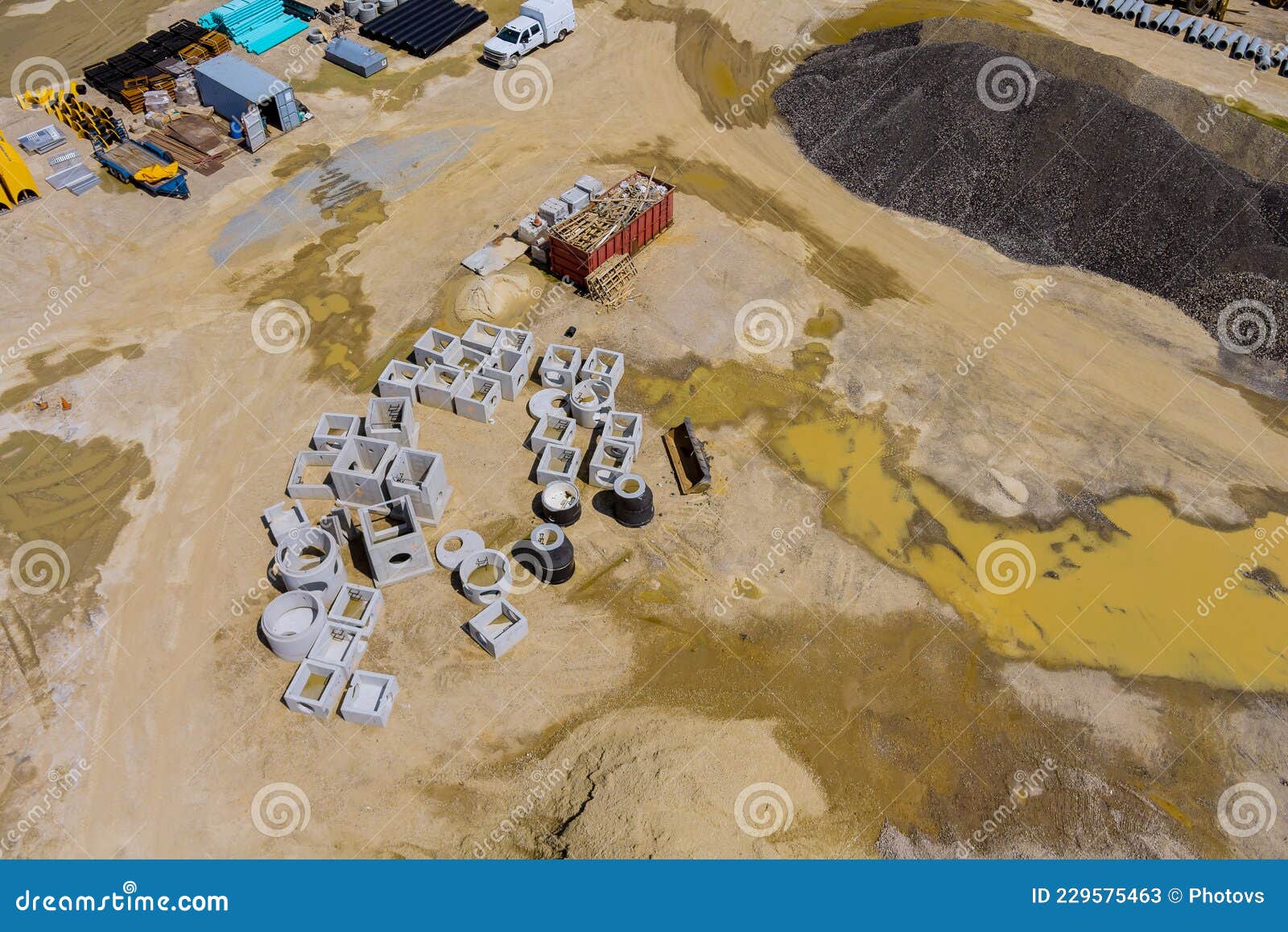 Aerial Panoramic View of Work Preparing Ground Under Construction Area ...