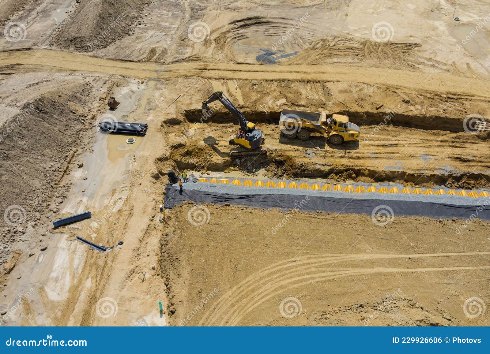 Panoramic View of Work Preparing Ground Under Construction in Laying ...