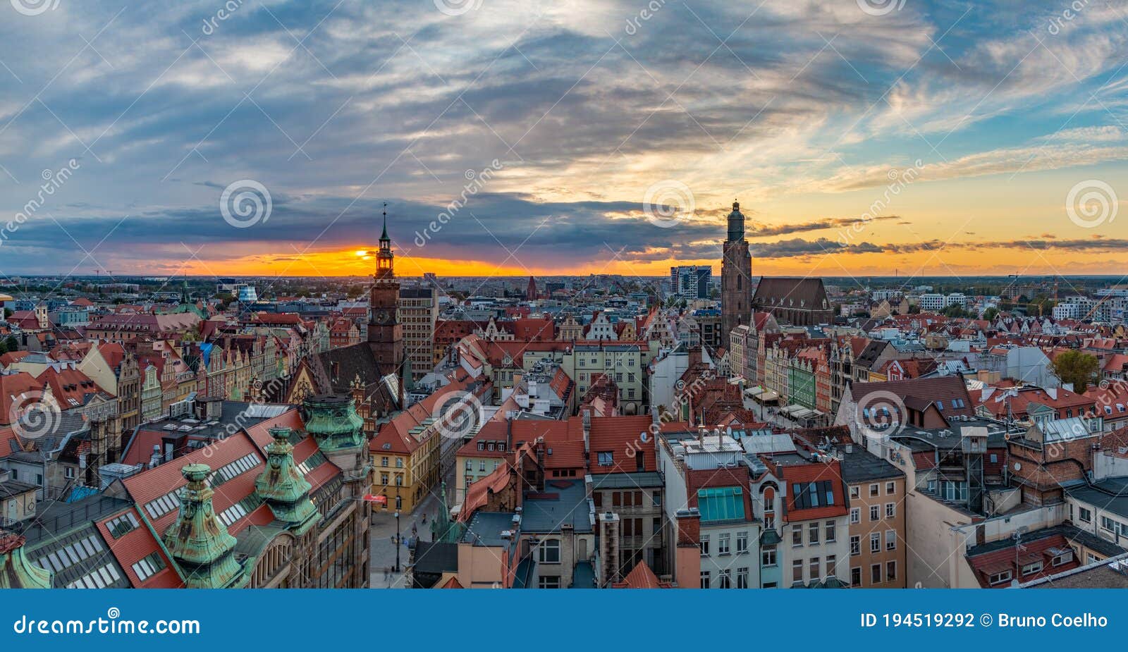Wroclaw Panorama Sunset stock photo. Image of tower - 194519292