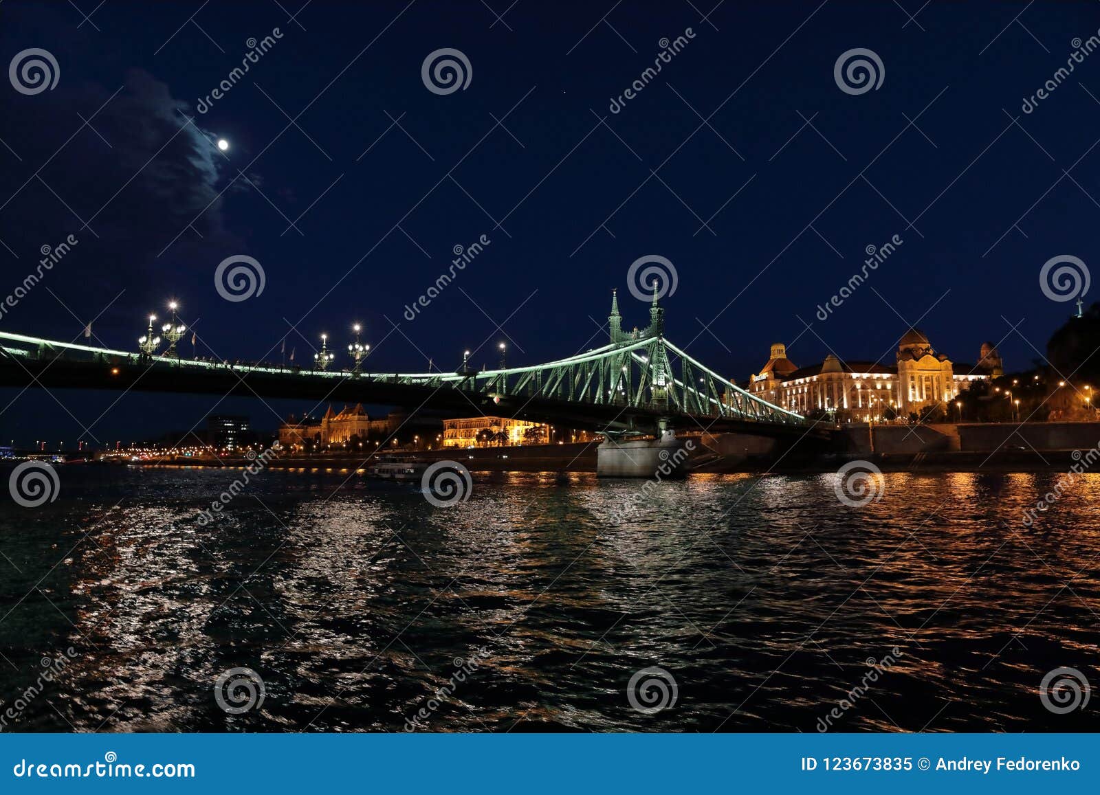 Panoramic Views of Night Bridges through Danube with Illumination ...