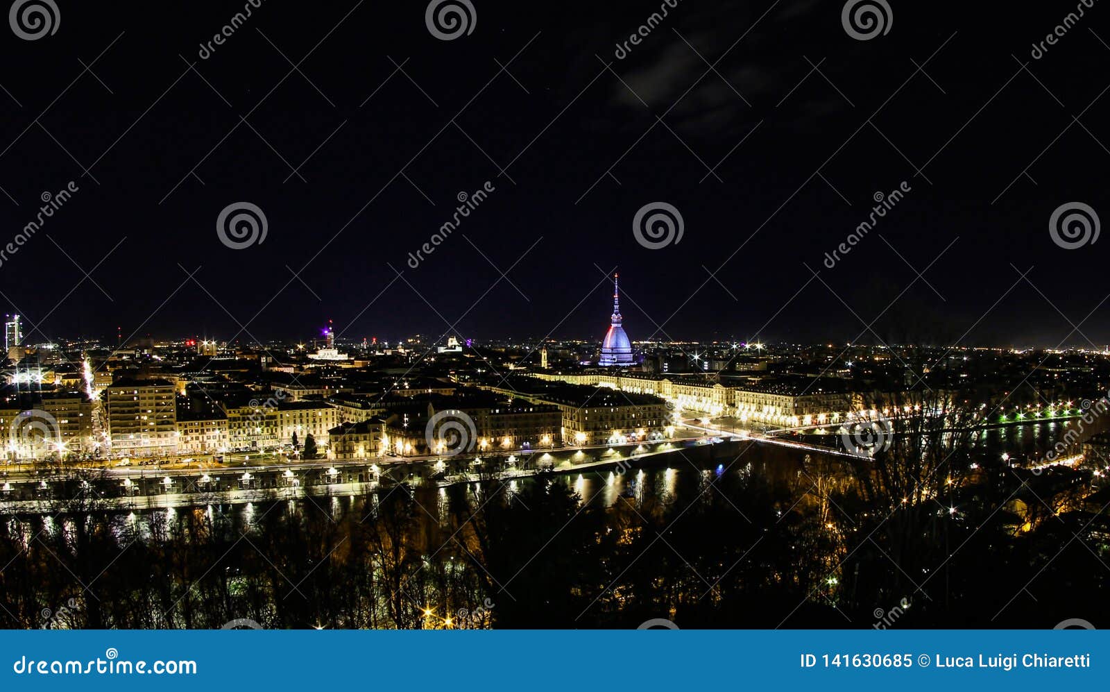 Turin by night stock image. Image of square, panoramic - 141630685