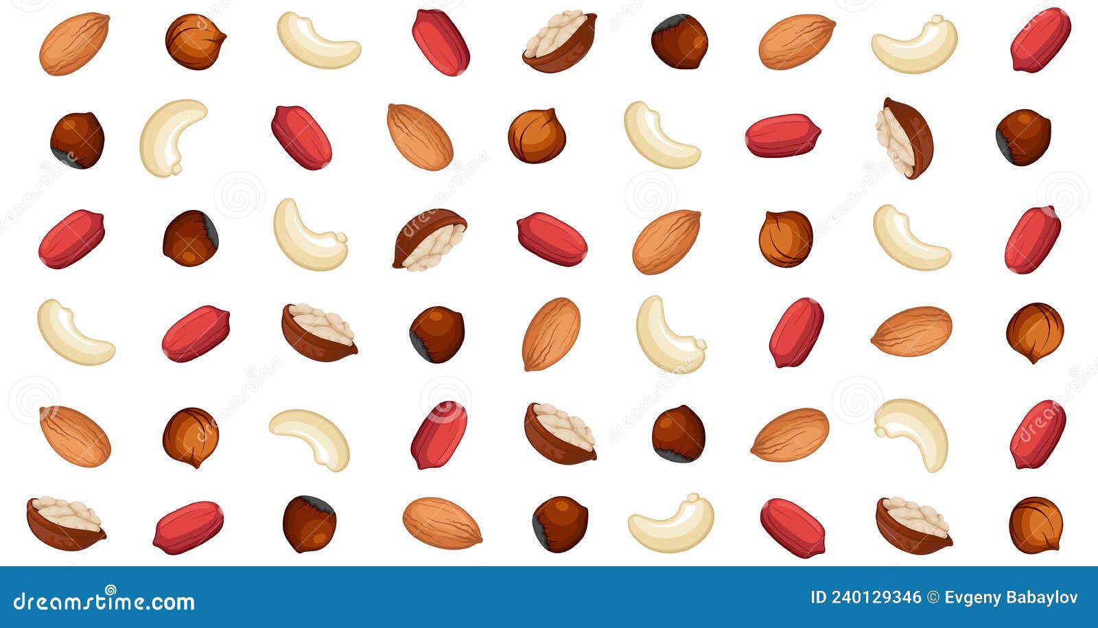 Panoramic Walnut Pattern, Different Varieties of Nuts - Vector Stock ...