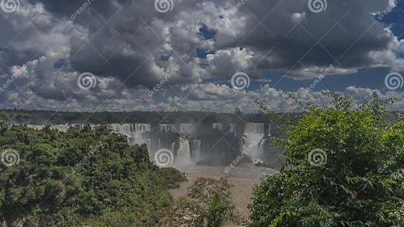 Panoramic Waterfall Landscape. Streams Cascade Collapse into the ...
