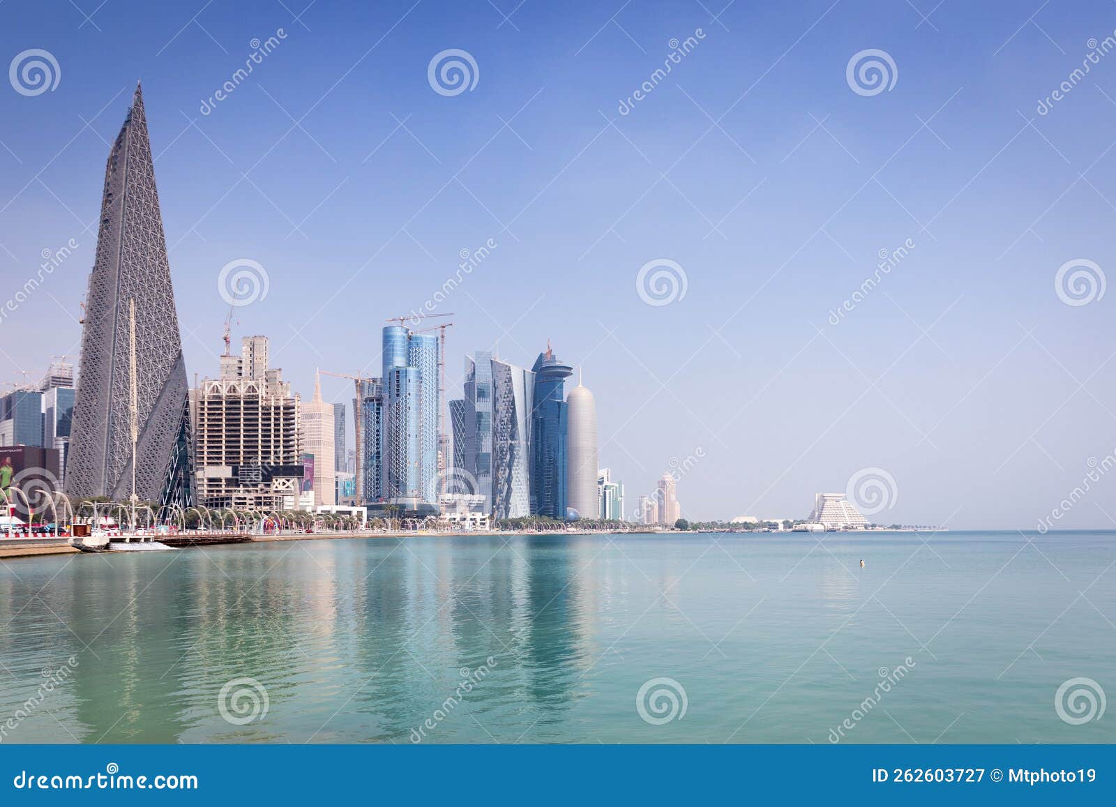 Panoramic View of Corniche Promenade, Doha, Qatar. Stock Image - Image ...