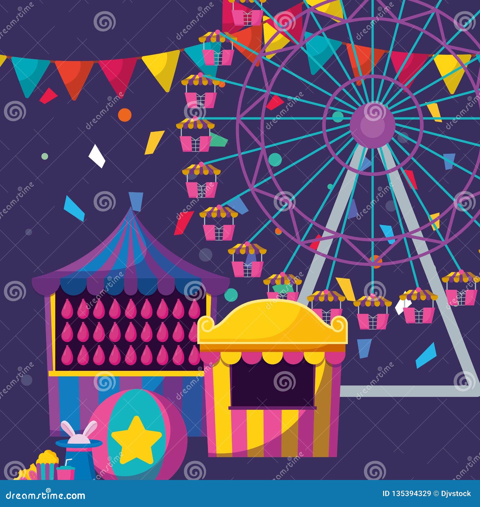 Panoramic Wheel of Amusement Park Stock Vector - Illustration of event ...