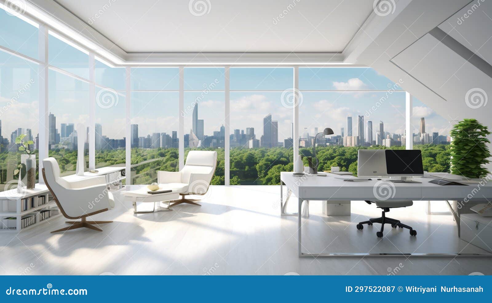 Panoramic White CEO Office Corner with Balcony. Corner of CEO Office ...