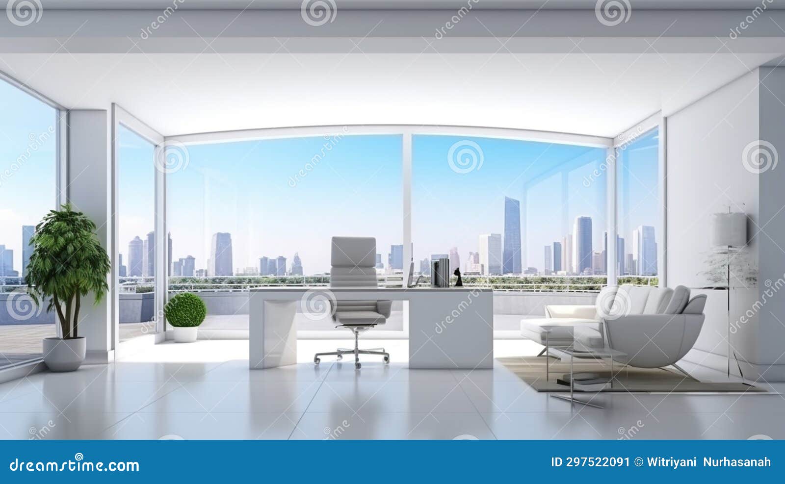 Panoramic White CEO Office Corner with Balcony. Corner of CEO Office ...