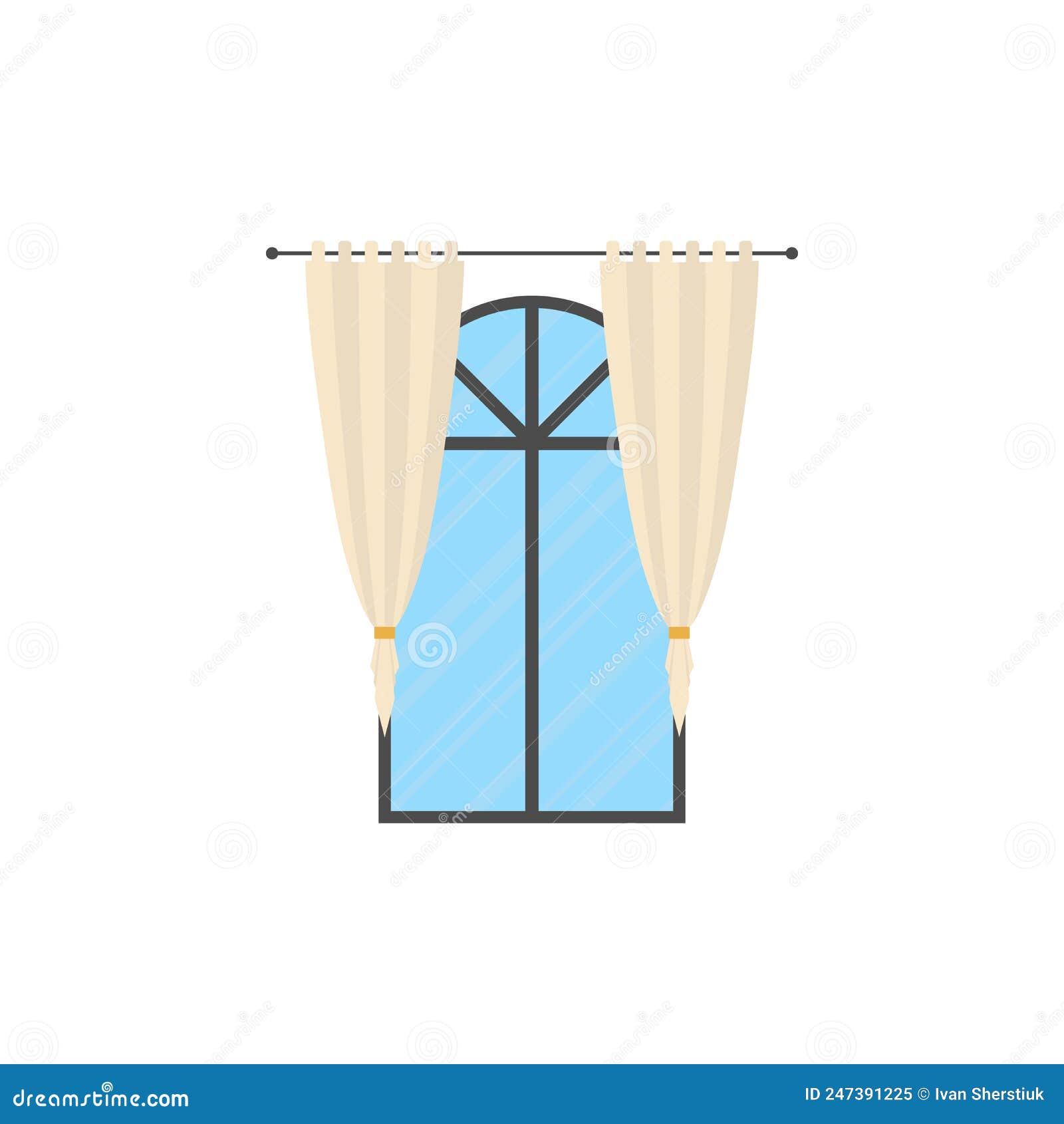 Panoramic Window with Curtain. Isolated Cartoon Style. Stock Vector ...