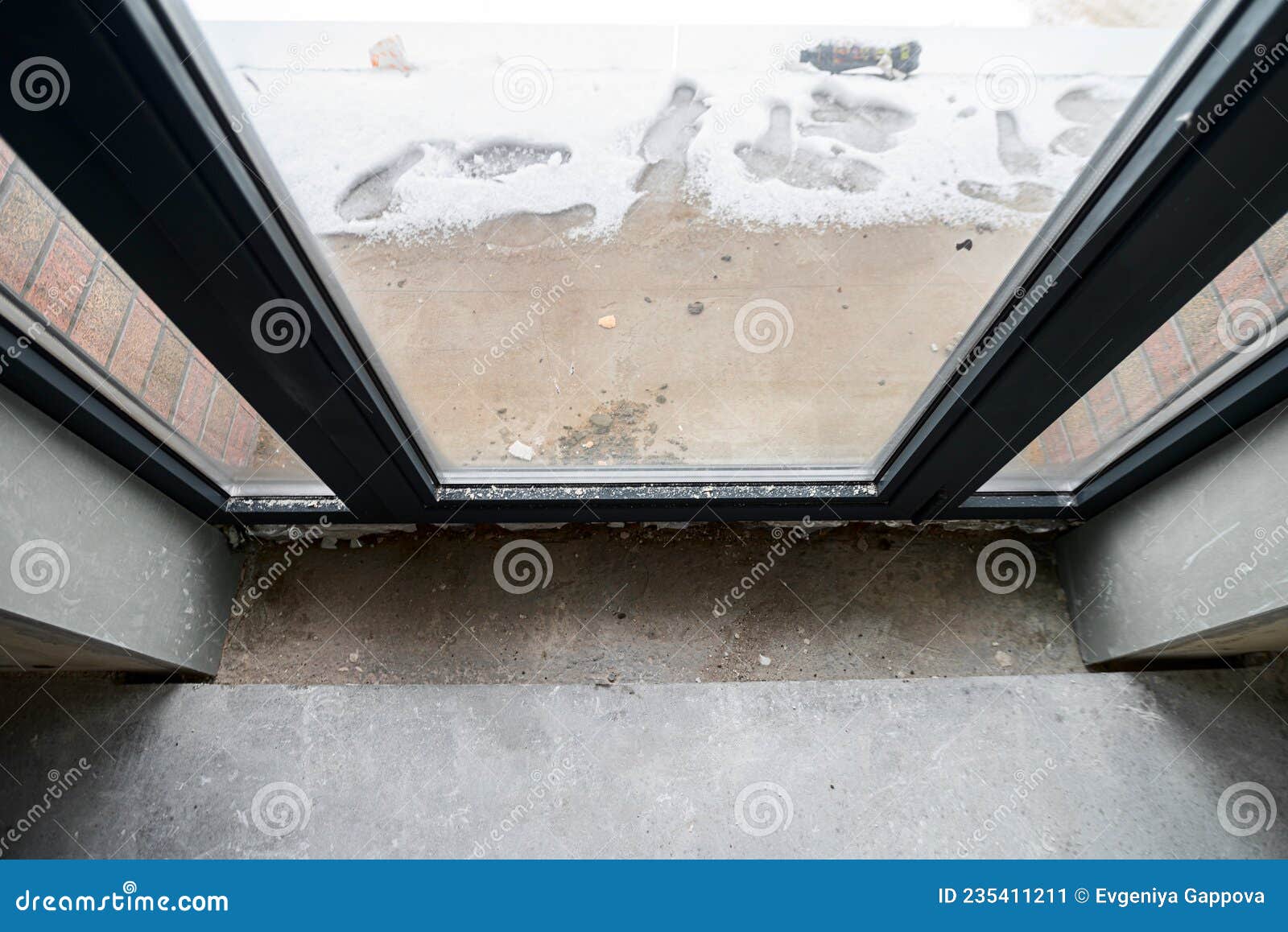 Panoramic Windows in a Building Under Construction. Top-down View.the ...