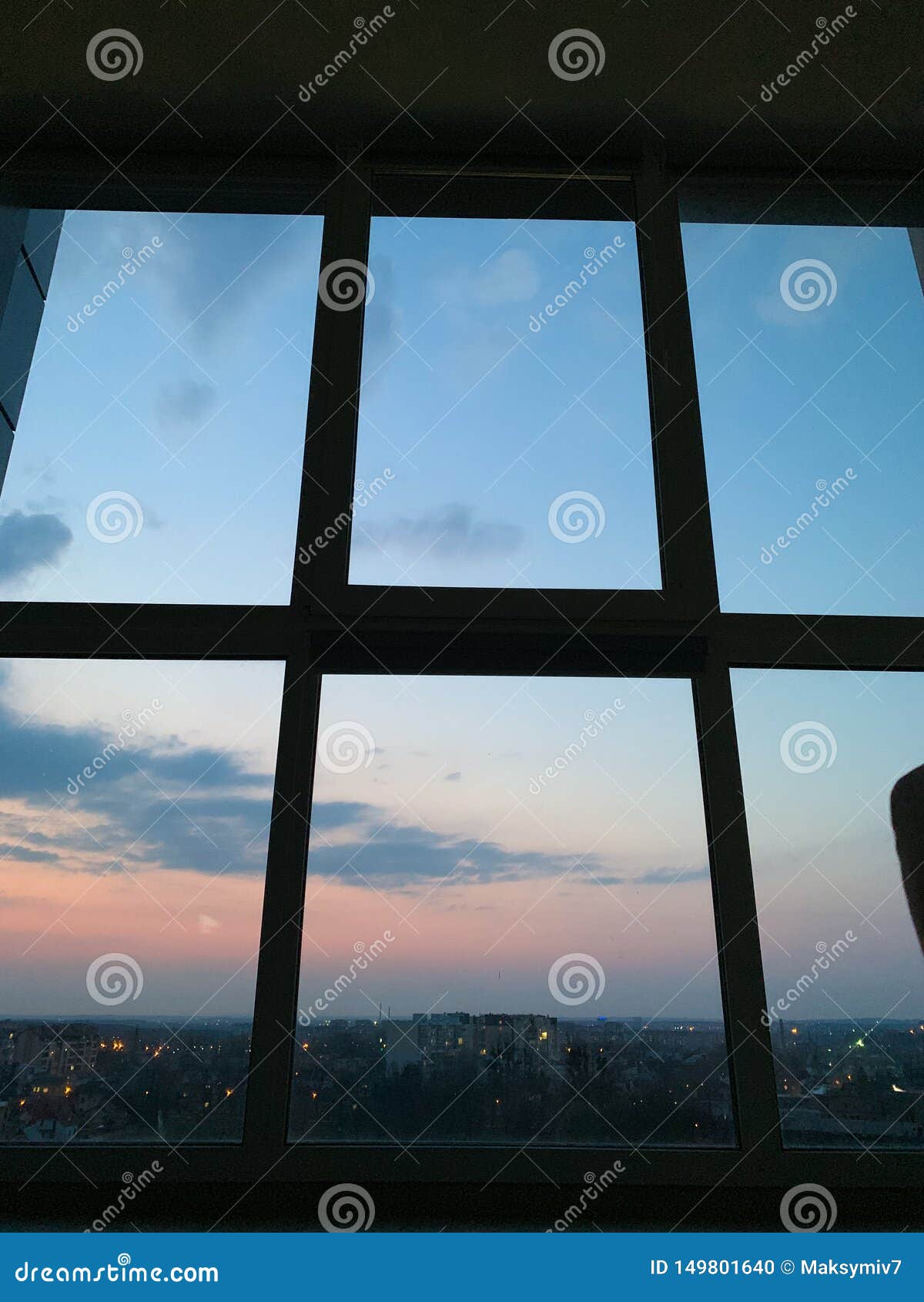 Panoramic Windows Overlooking Beautiful Golden Sunset. View from Home ...