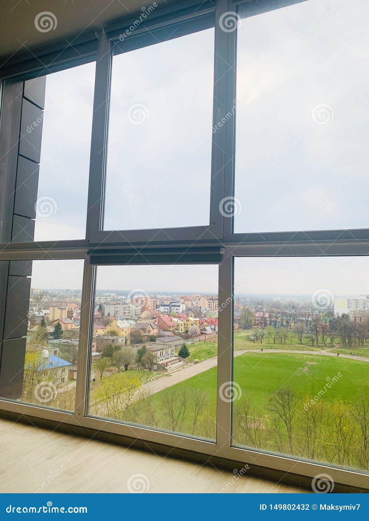 Panoramic Windows Overlooking Beautiful Golden Sunset. View from Home ...