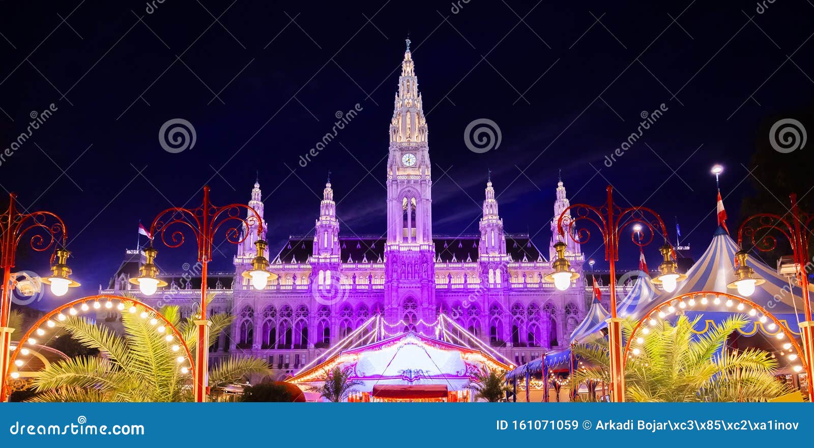 Panoranic View of Vienna City Hall at Night Stock Image - Image of ...