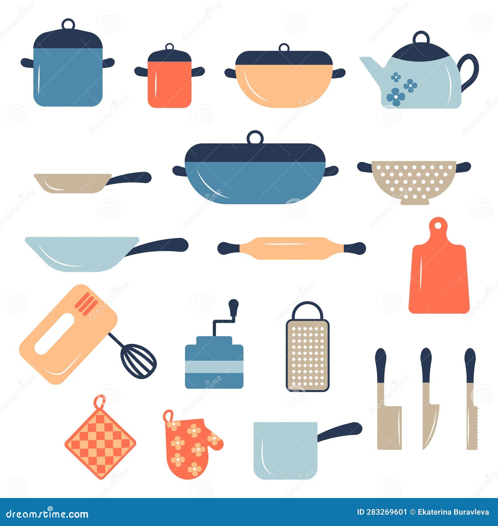 Pans Pots and Saucepans. Kitchen Pan Objects, Cartoon Kitchenware Tools ...