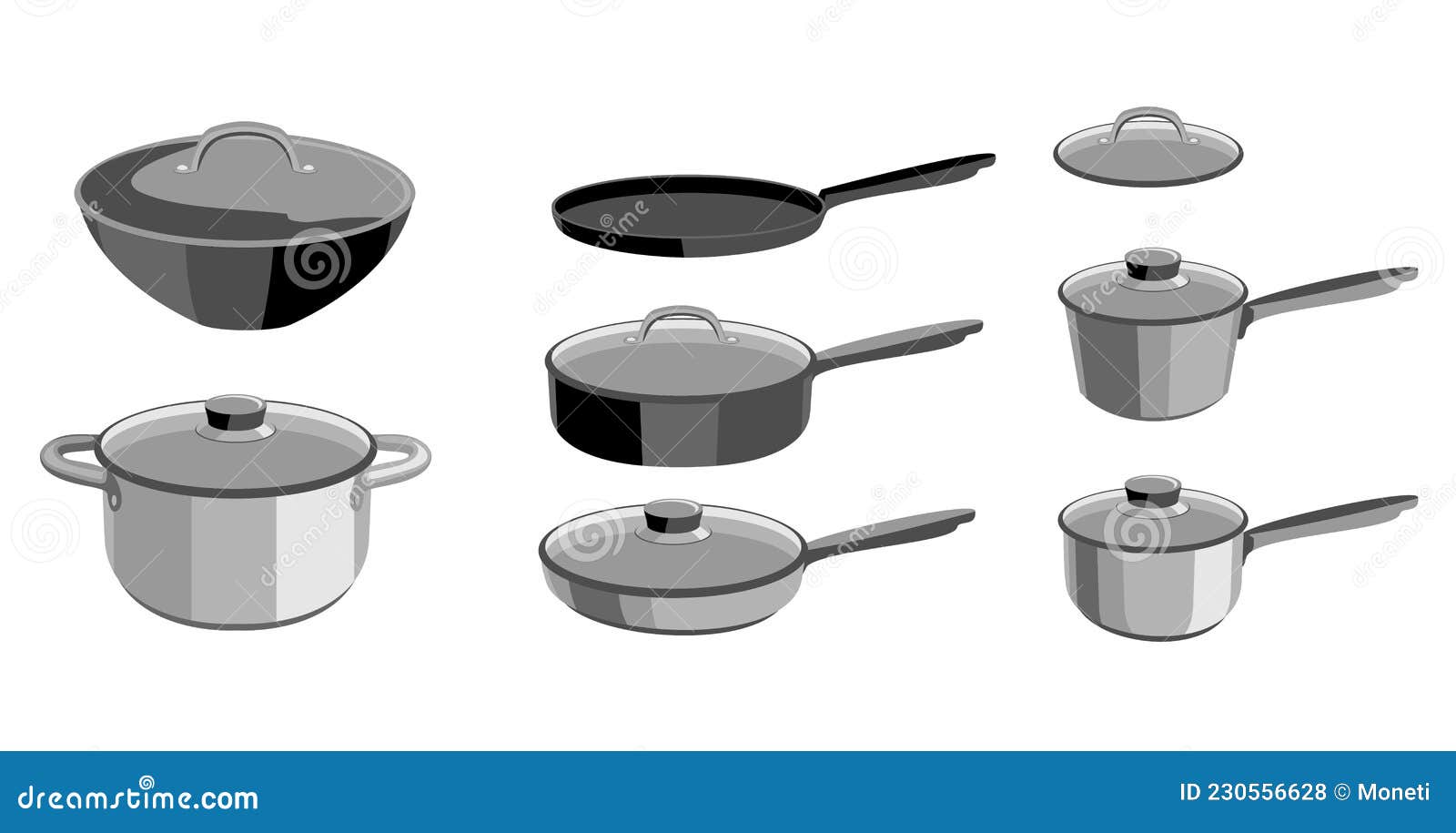 Pans Pots and Saucepans. Kitchen Pan Objects, Kitchenware Tools ...