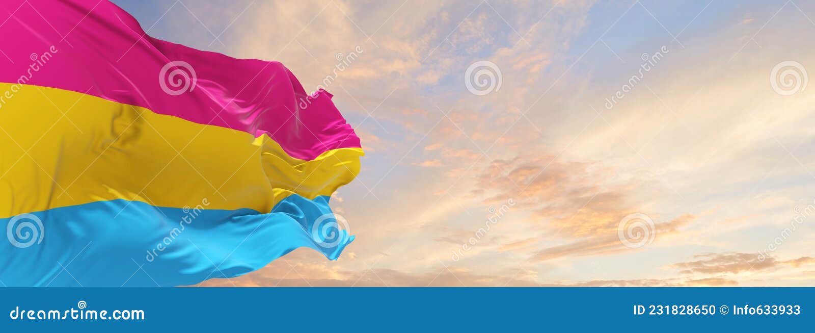 Pansexuality Pride Flag Waving In The Wind At Cloudy Sky Freedom And