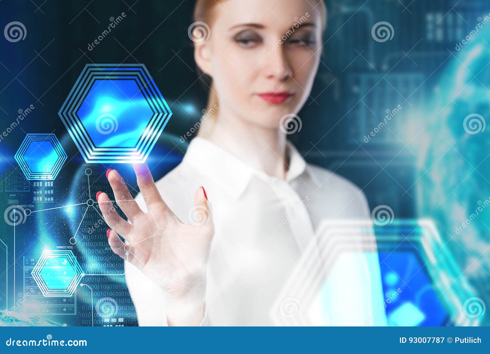 Pantalla Virtual Conmovedora De La Mujer De Negocios Imagen de archivo ...