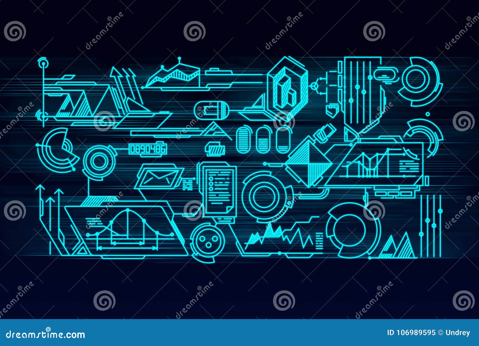 Pantalla Virtual Del Panel Con La Tecnología Digital De Los Datos De ...
