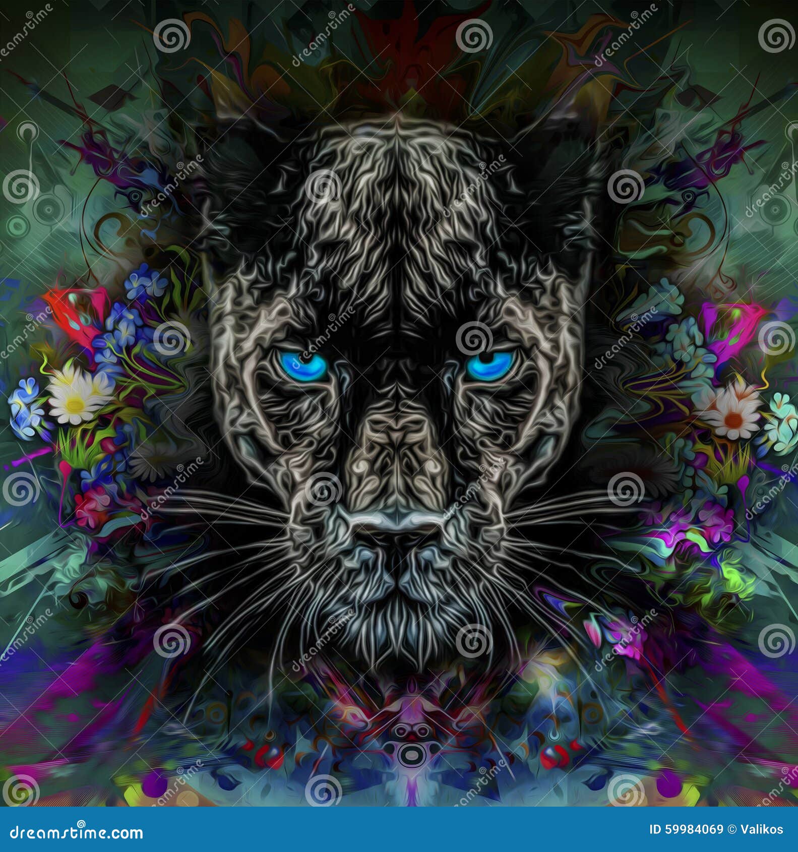 Pantera with blue eyes stock illustration. Illustration of puma - 59984069