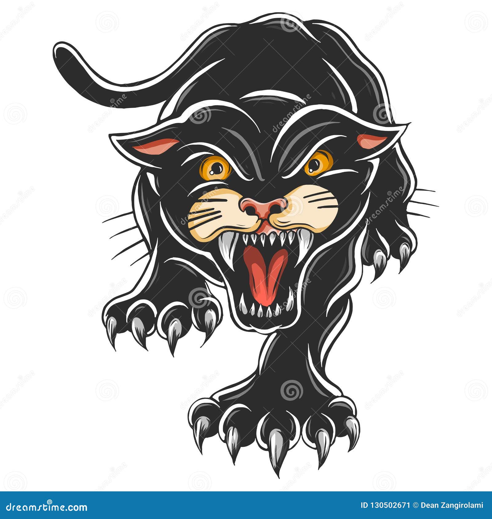 Pantera Negra Enojada Actitud Que Ataca Ejemplo Del Vector Del Tatuaje ...