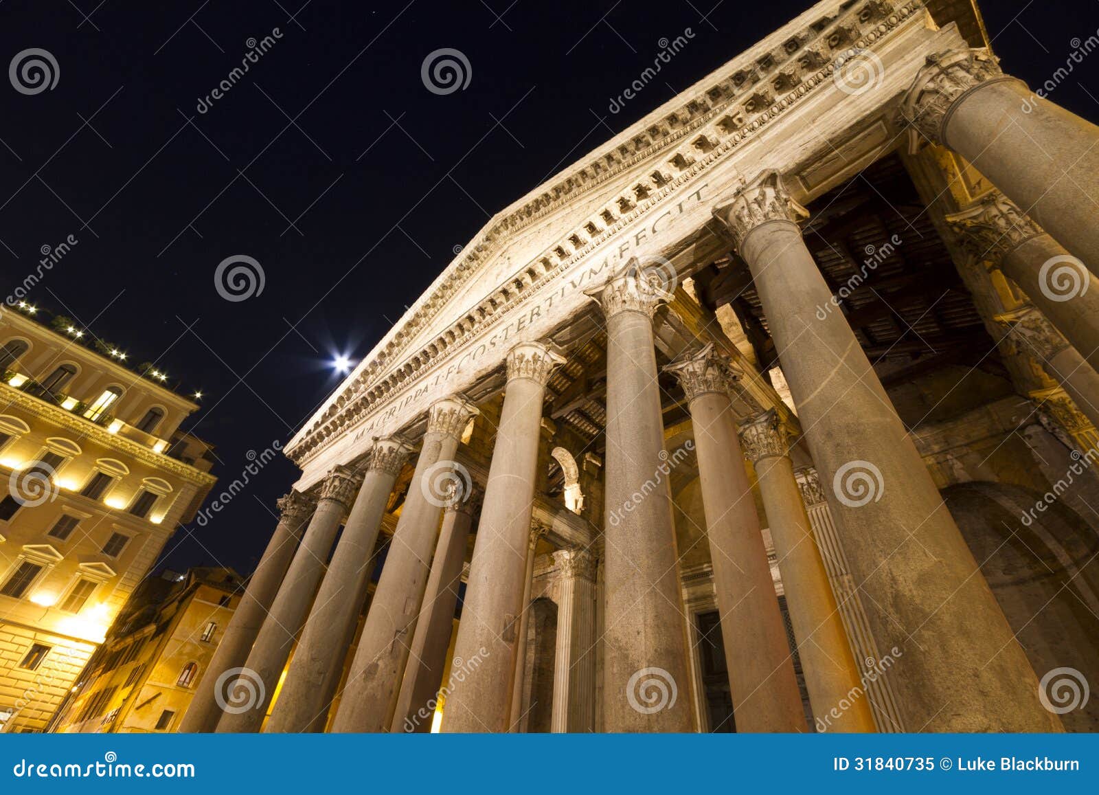 Pantheon Columns and Moonlight Rome Stock Image - Image of pantheon ...