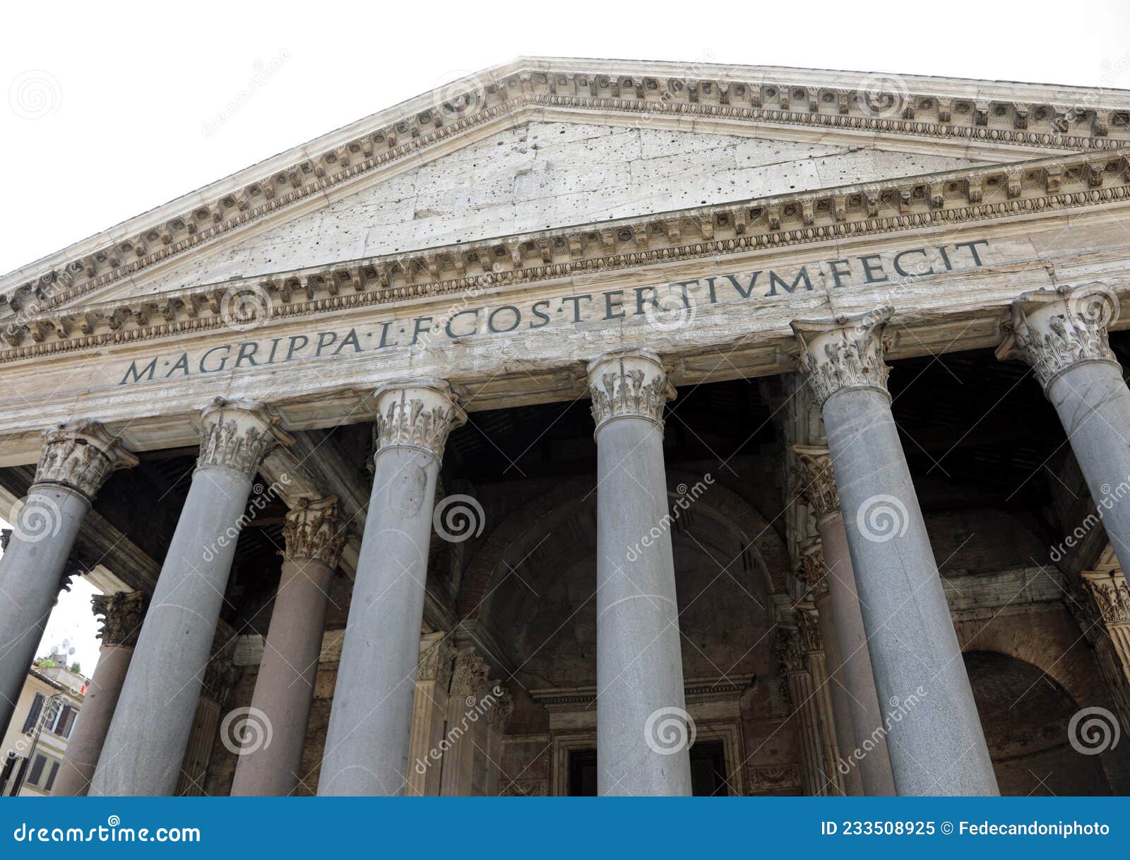 Pantheon with the Columns Seen from Below and the Latin Inscript Stock ...
