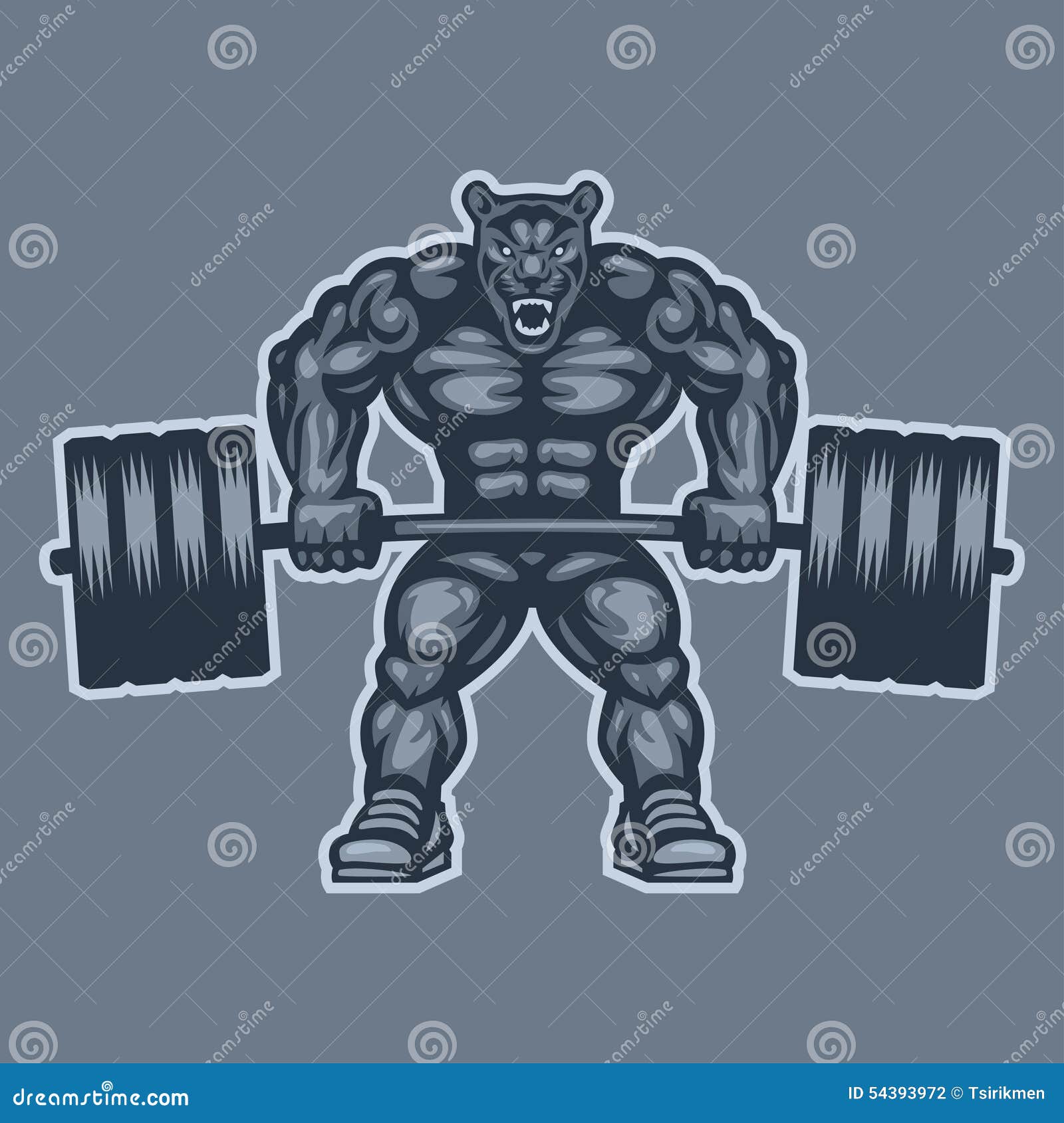 Panther Bodybuilder Lifting Barbell and Growls Stock Vector ...