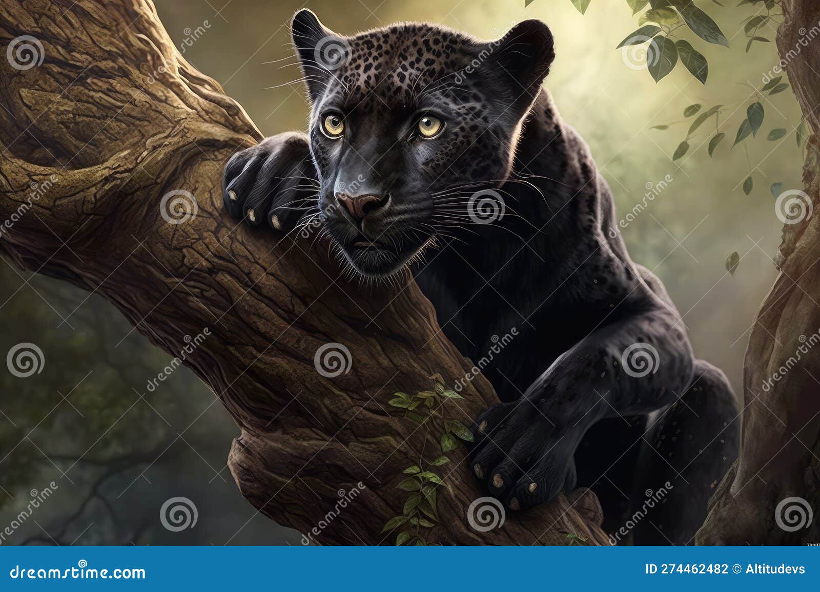 Panther Climbing Tree, Its Powerful Claws Digging into the Bark Stock ...