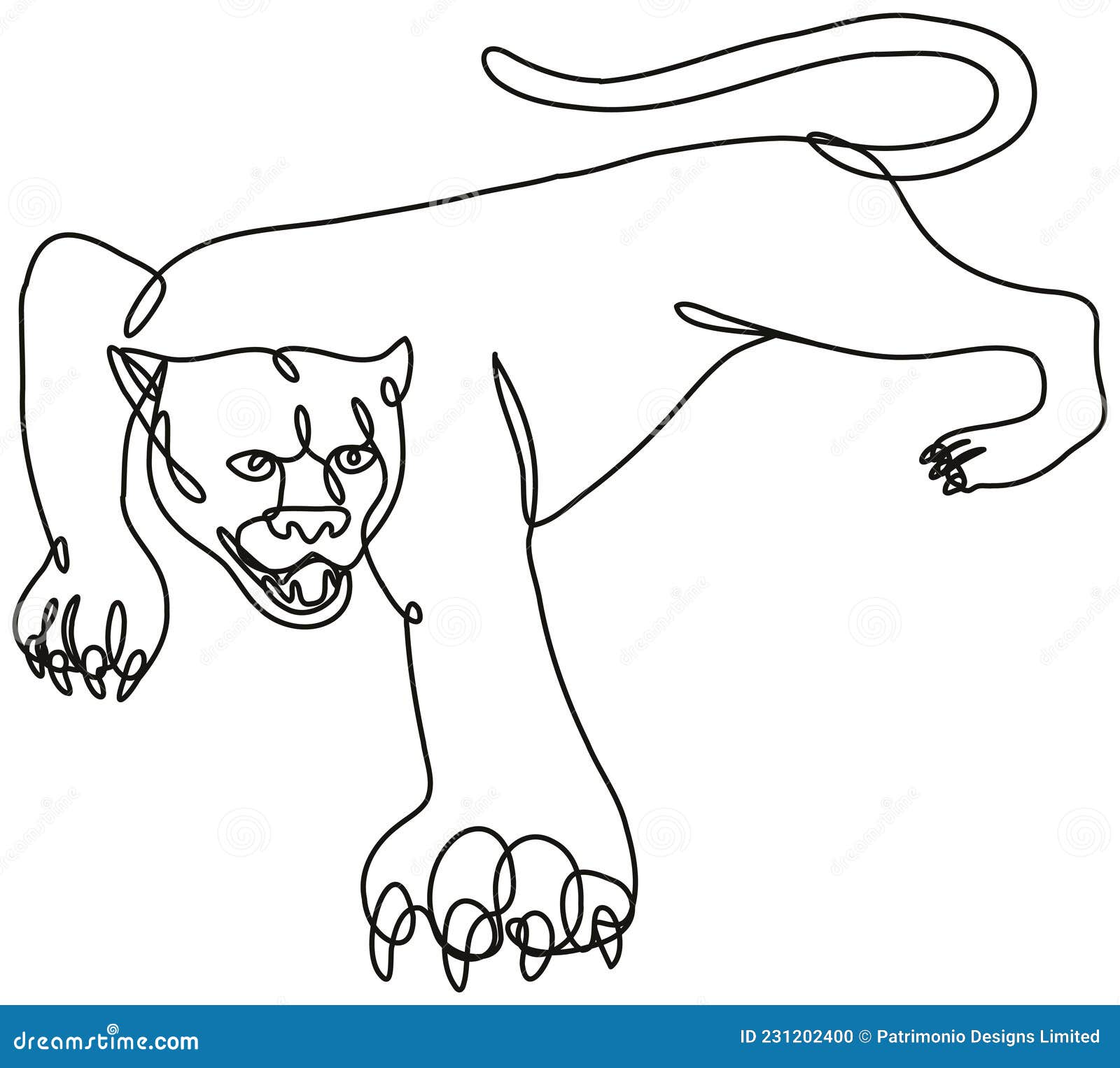 Panther Crouching Continuous Line Drawing Stock Vector - Illustration ...