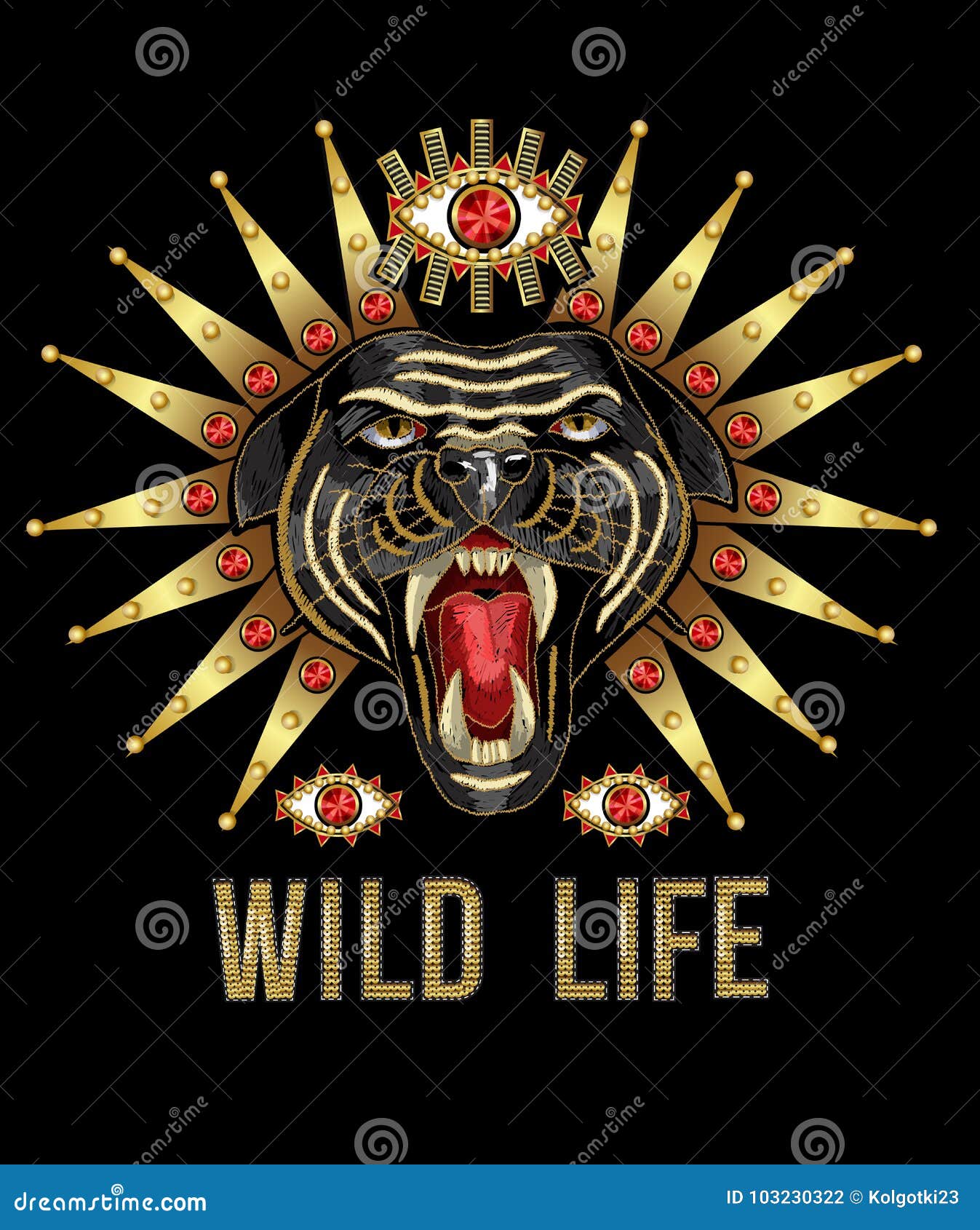 Gold Panther Profile In Style Of Scythian Tattoo Isolated On Black ...