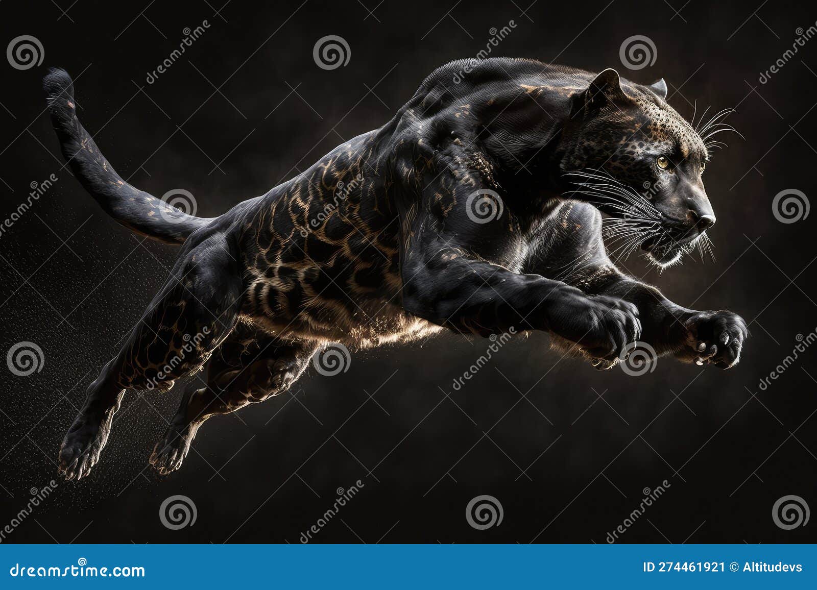 Panther Leaping through the Air, with Its Powerful Legs and Claws in ...