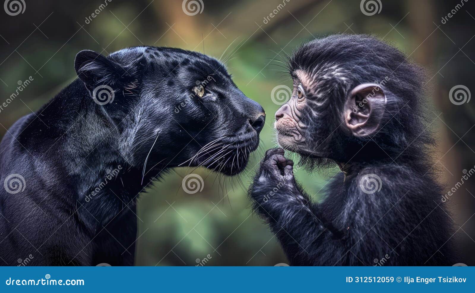 Panther and Monkey in Jungle a Moment of Mutual Respect and Curiosity ...