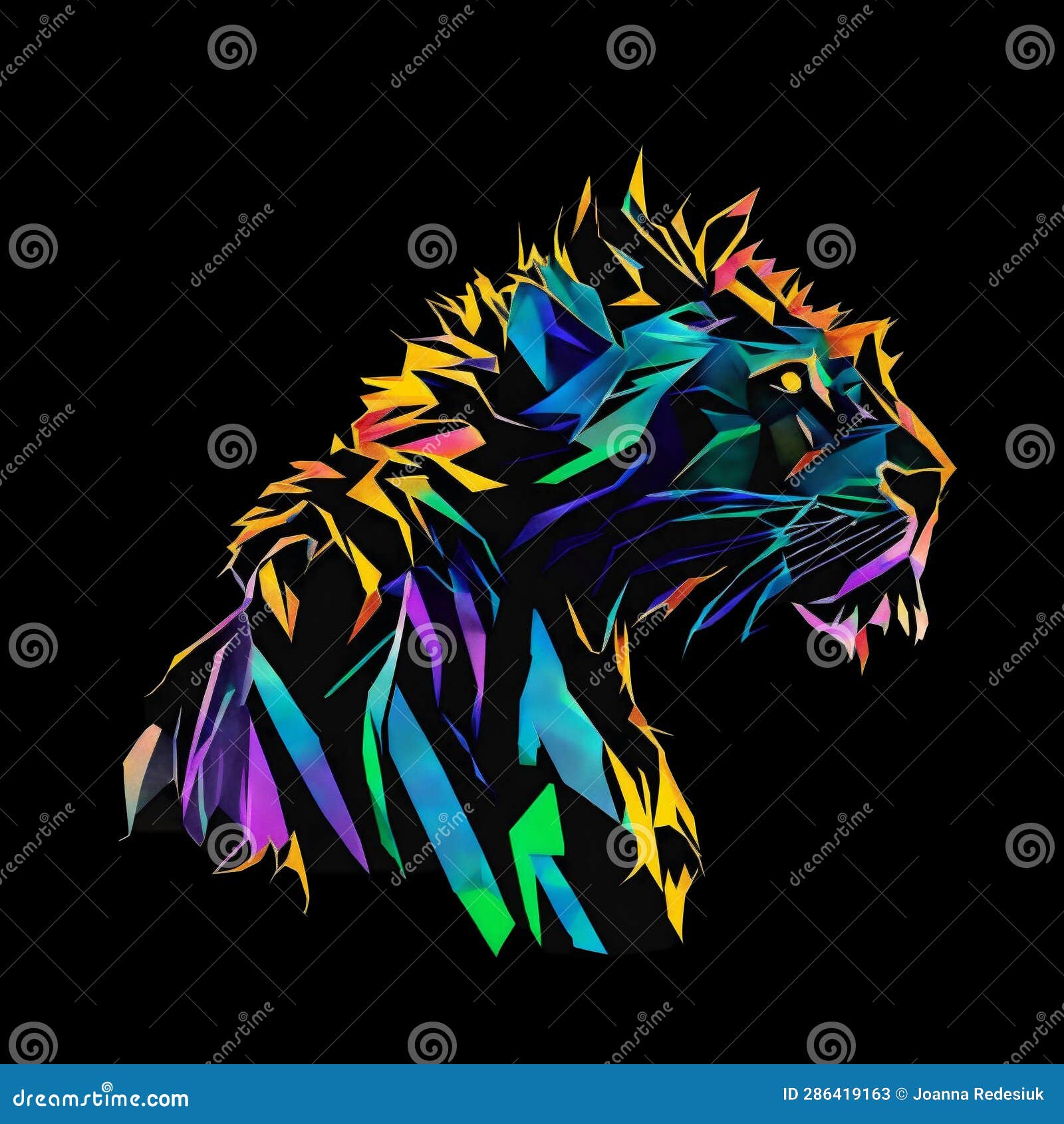 Panther in Rainbow Colors on a Black Background Stock Illustration ...