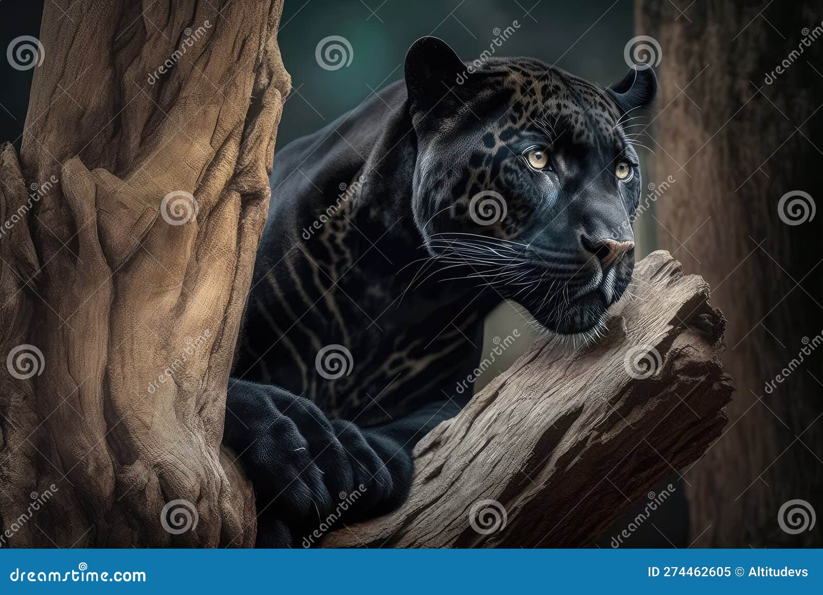 Panther Scratching Its Back on Tree Trunk Stock Illustration ...