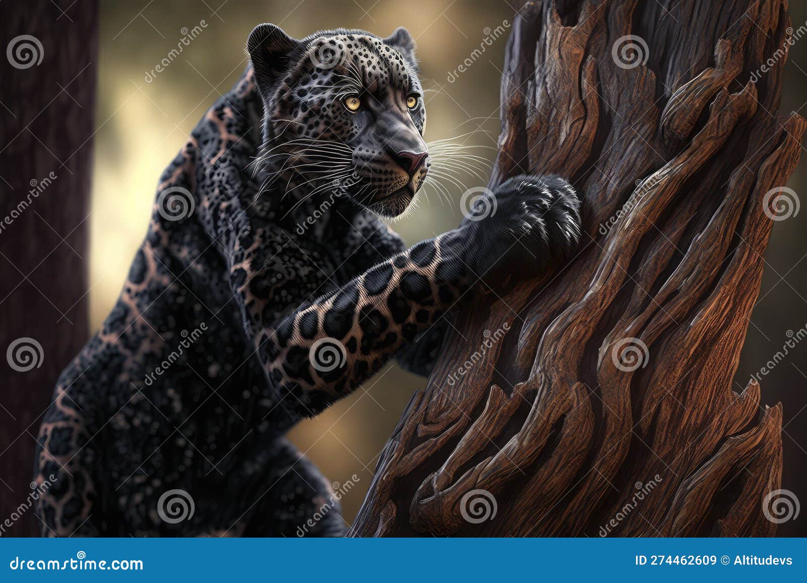 Panther Scratching Its Back on Tree Trunk Stock Illustration ...