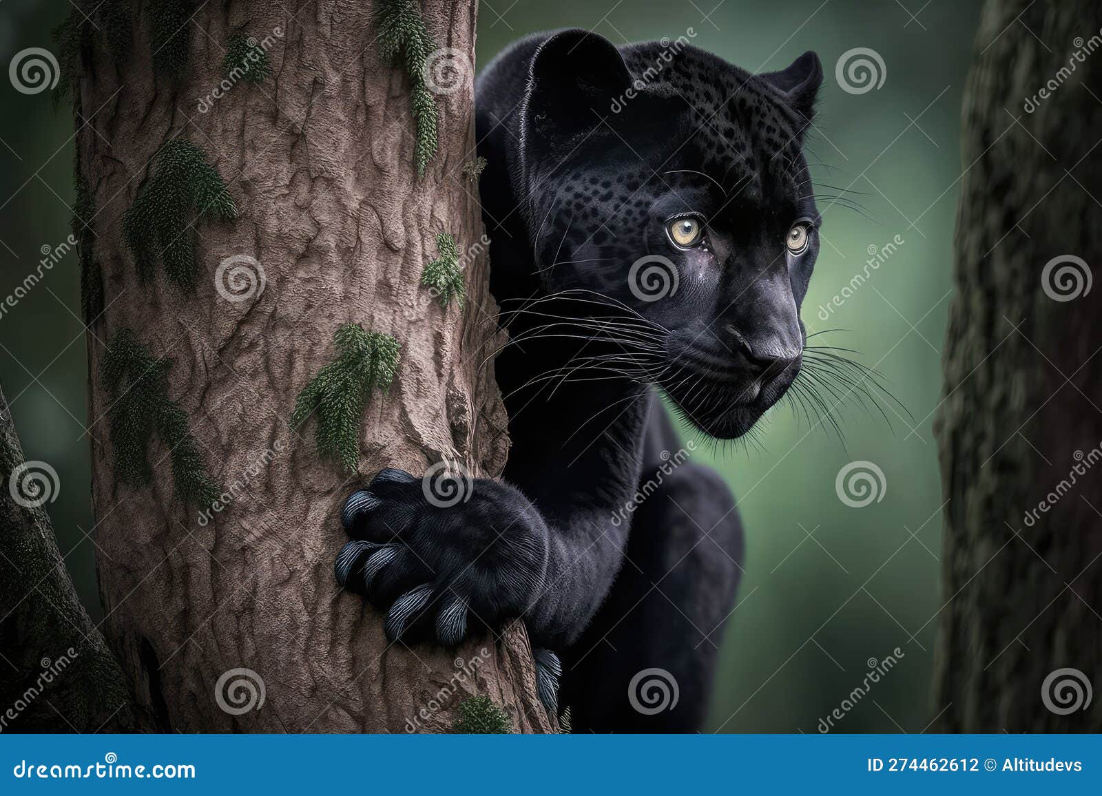 Panther Scratching Its Back on Tree Trunk Stock Photo - Image of animal ...