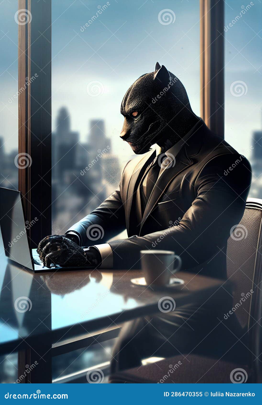 Panther Sits in Front of a Laptop in the Office. AI Generated Stock ...