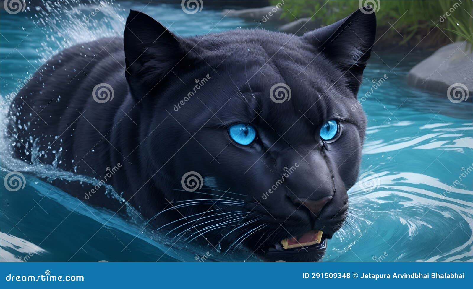 Panther in Water with Blue Eyes, AI Generative Stock Illustration ...