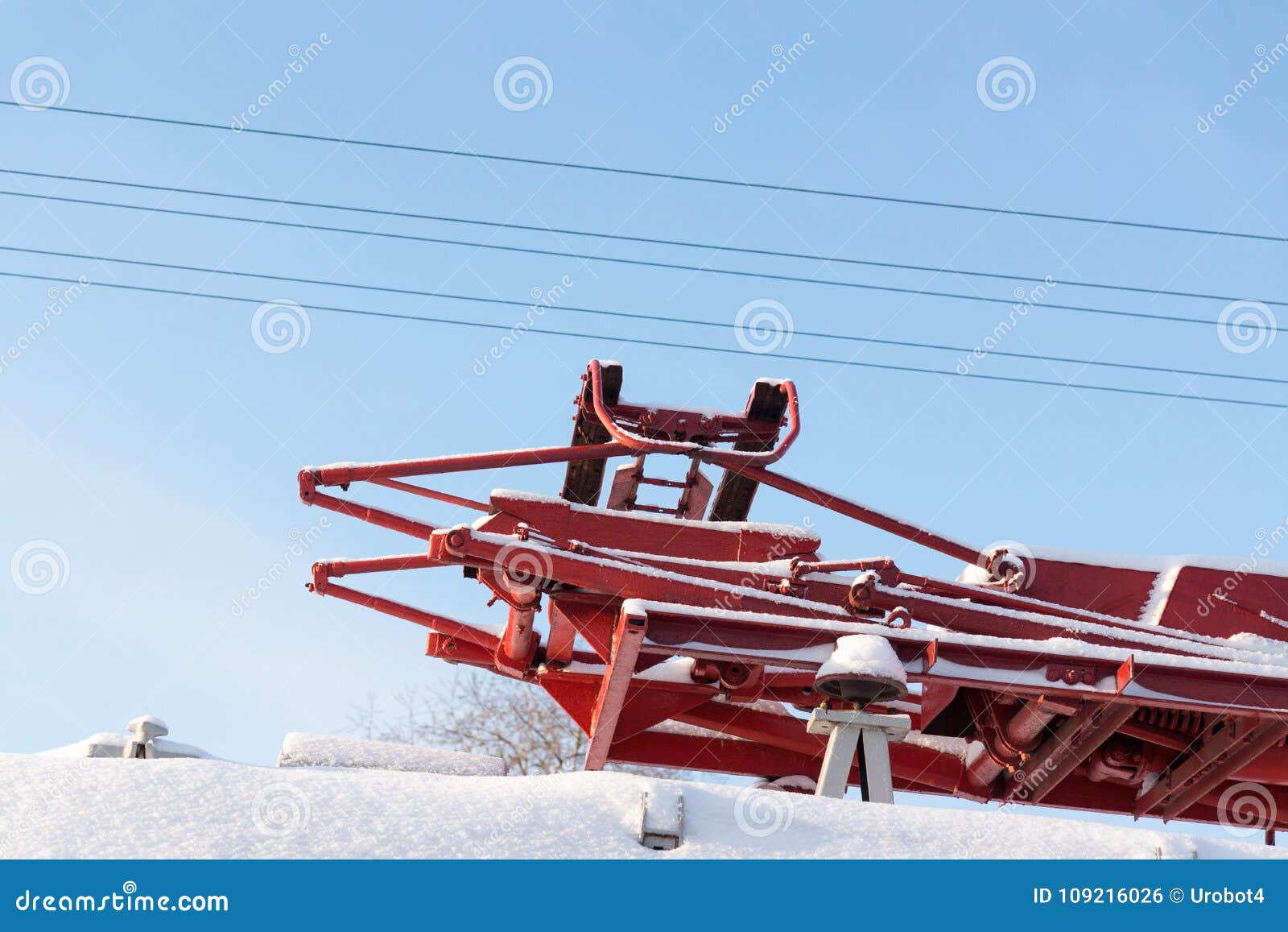 Pantograph and Cables Against Blue Sky Stock Photo - Image of ...