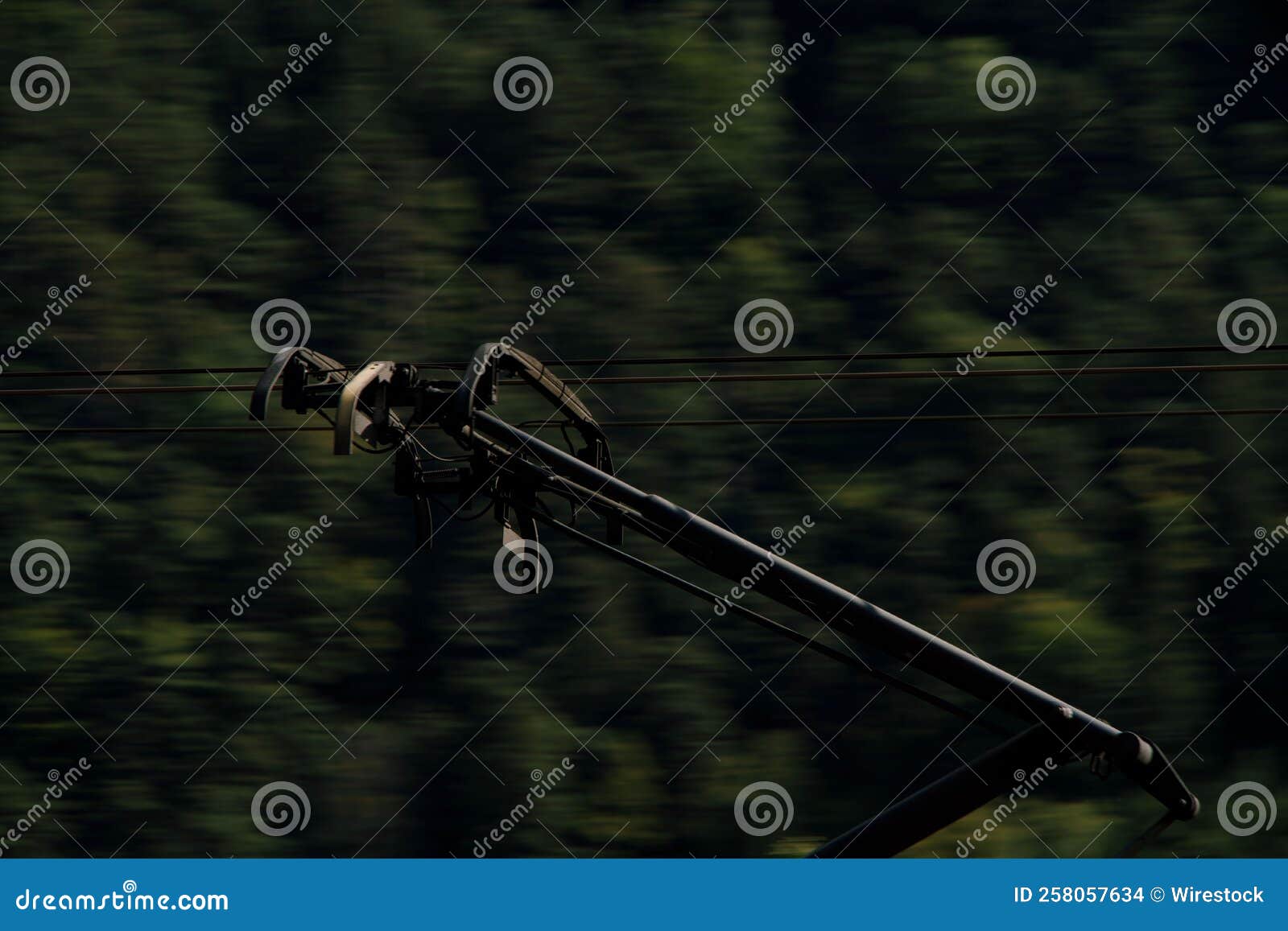 Pantograph Of A Train Connecting On Electric Line On Blue Sky ...