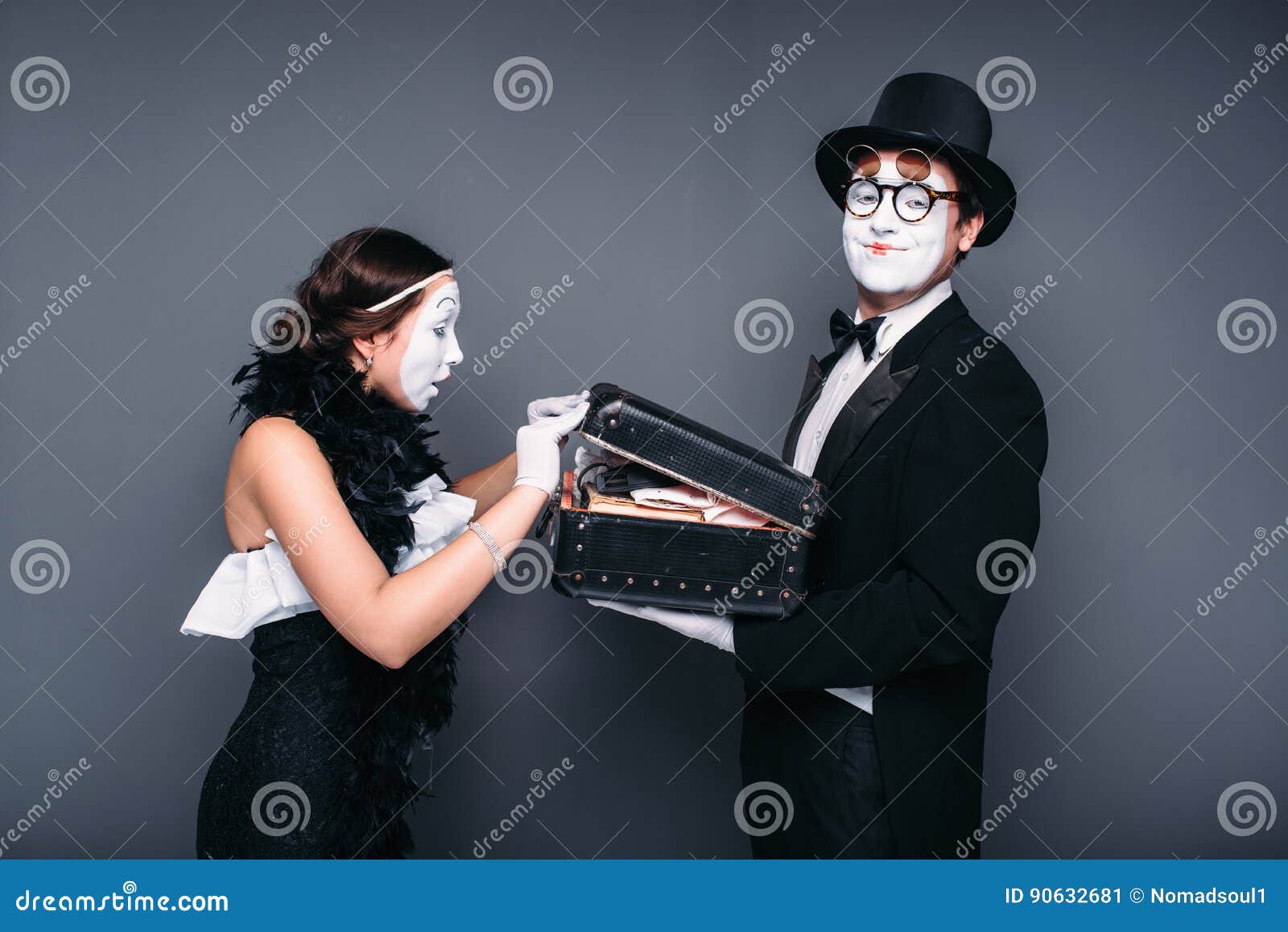 Pantomime Actors Comedy Performing with Case Stock Image - Image of ...