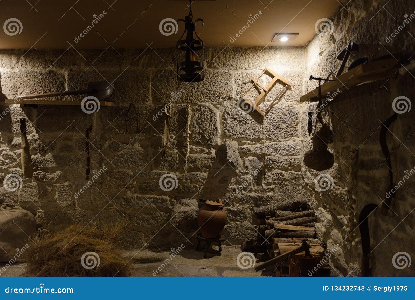 Pantry in the old castle stock image. Image of country - 134232743