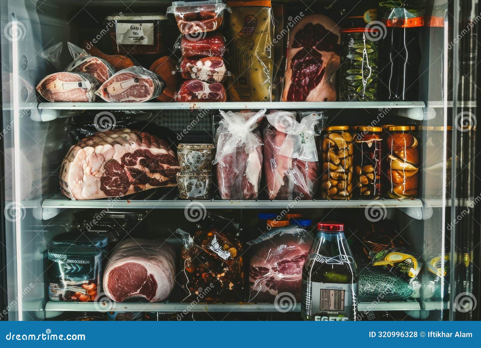 A Pantry Refrigerator Packed with Different Types of Raw Meat Products ...