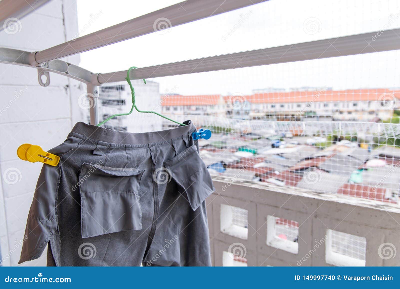 Pants Hanging on Laundry Indoor Stock Photo - Image of line, hold ...