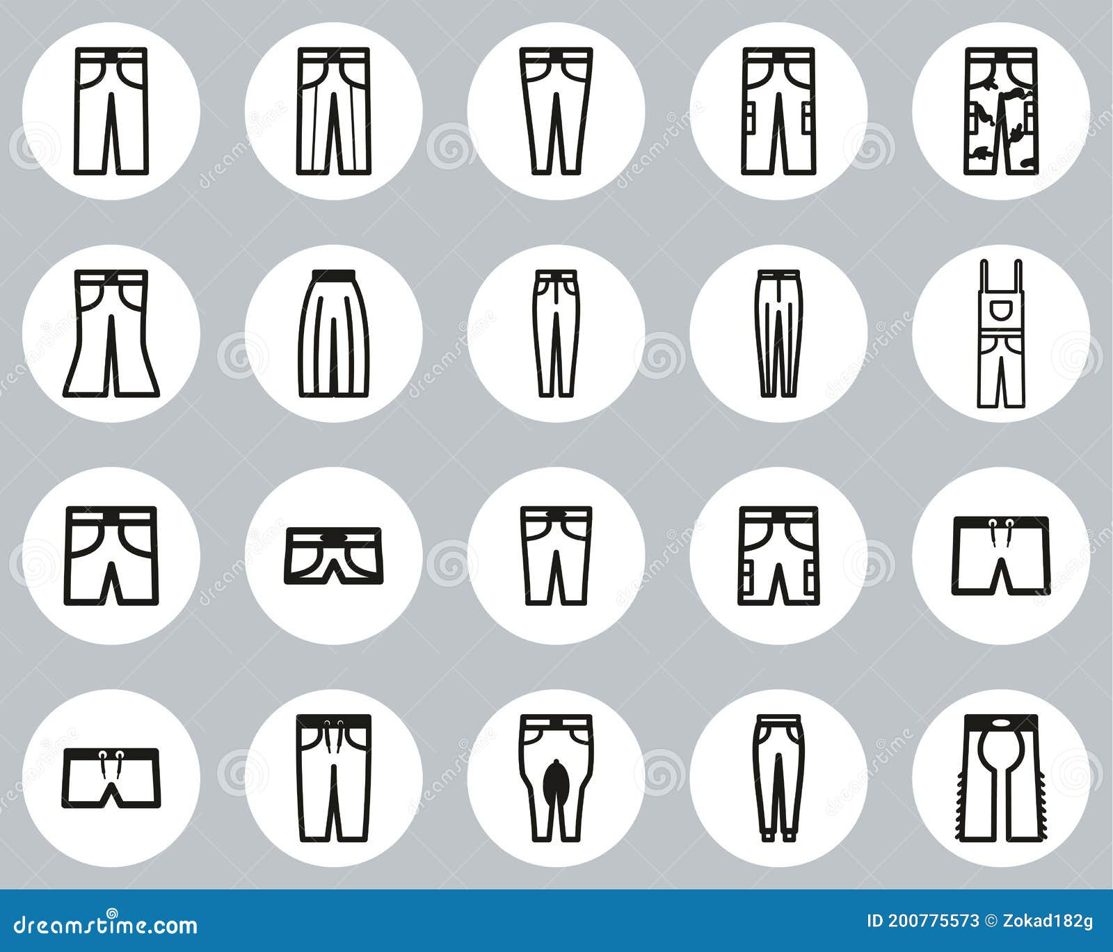 Pants Long & Short Icons Black & White Flat Design Circle Set Big Stock ...