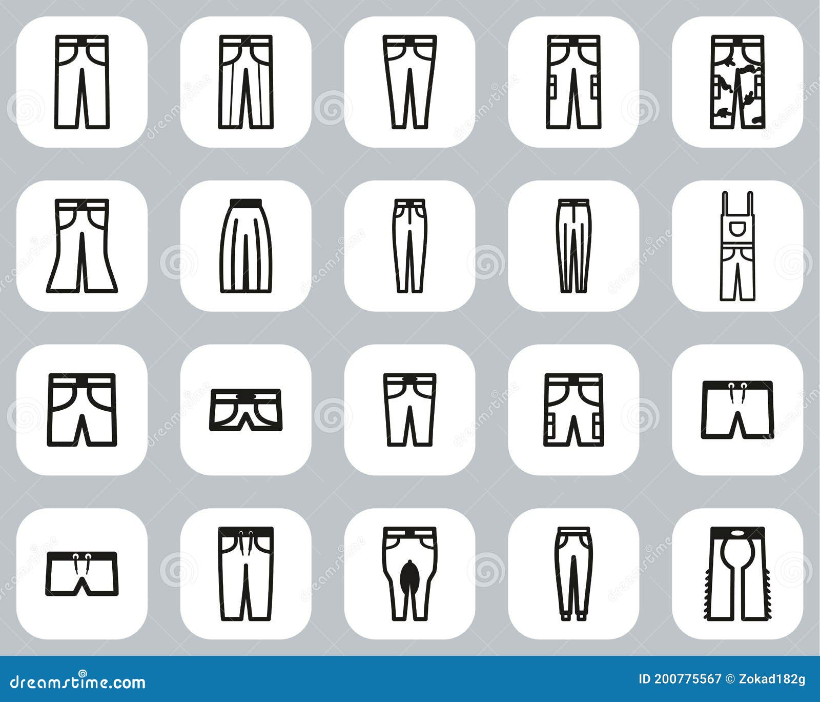 Pants Long & Short Icons Black & White Flat Design Set Big Stock Vector ...