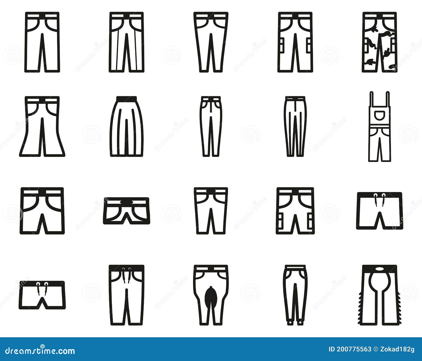 Pants Long & Short Icons Black & White Set Big Stock Vector ...