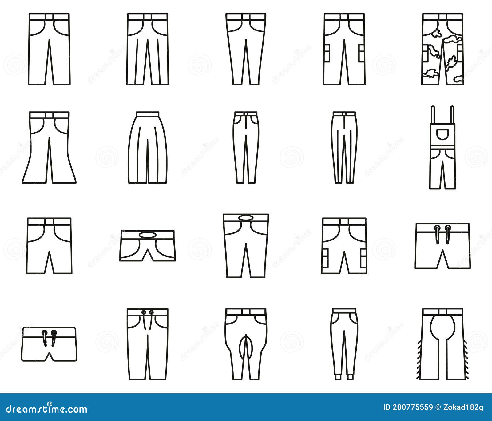 Pants Long & Short Icons Black & White Thin Line Set Big Stock Vector ...