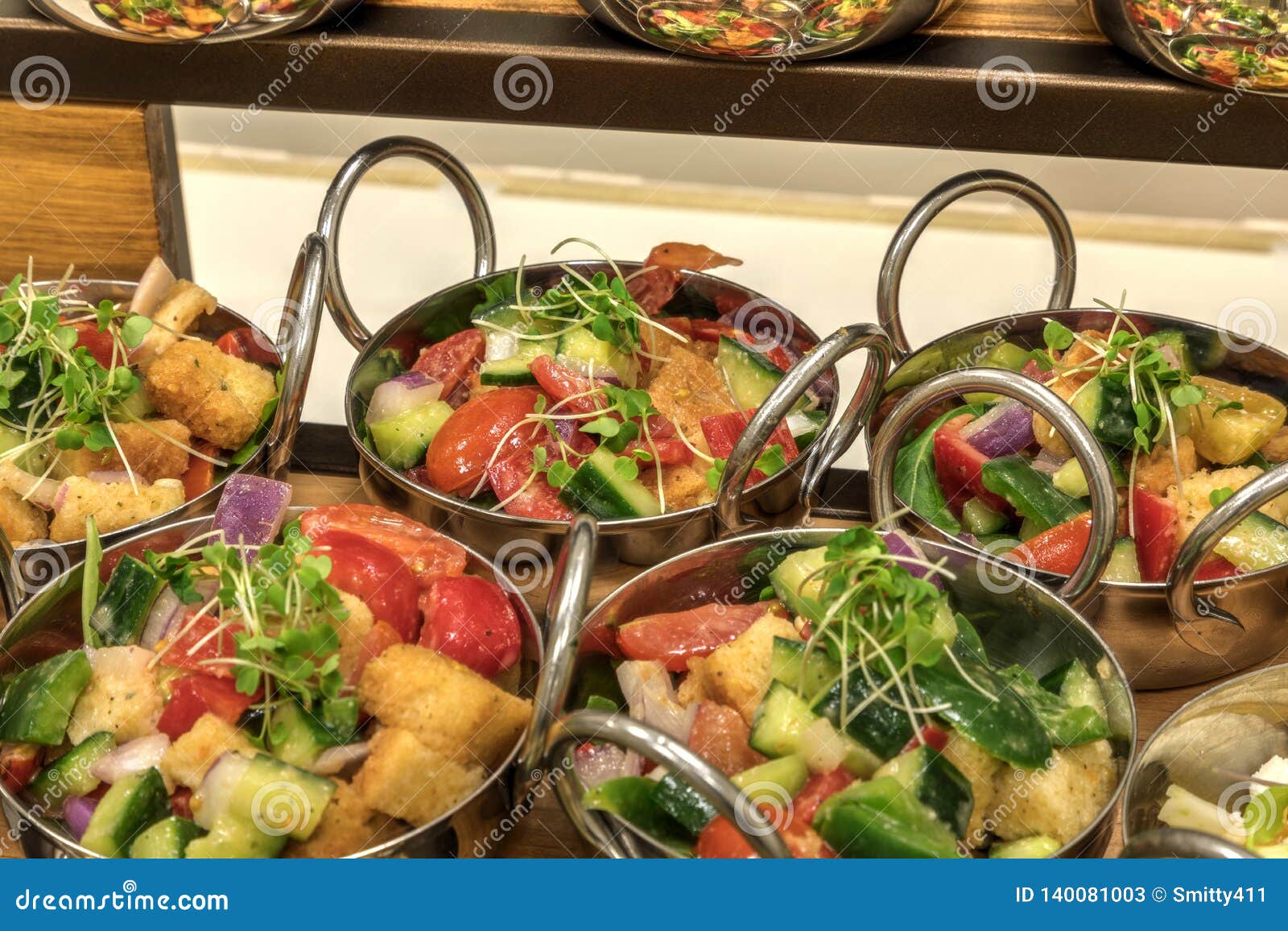 Panzanella Salad in Individual Bowls Stock Image - Image of capers ...