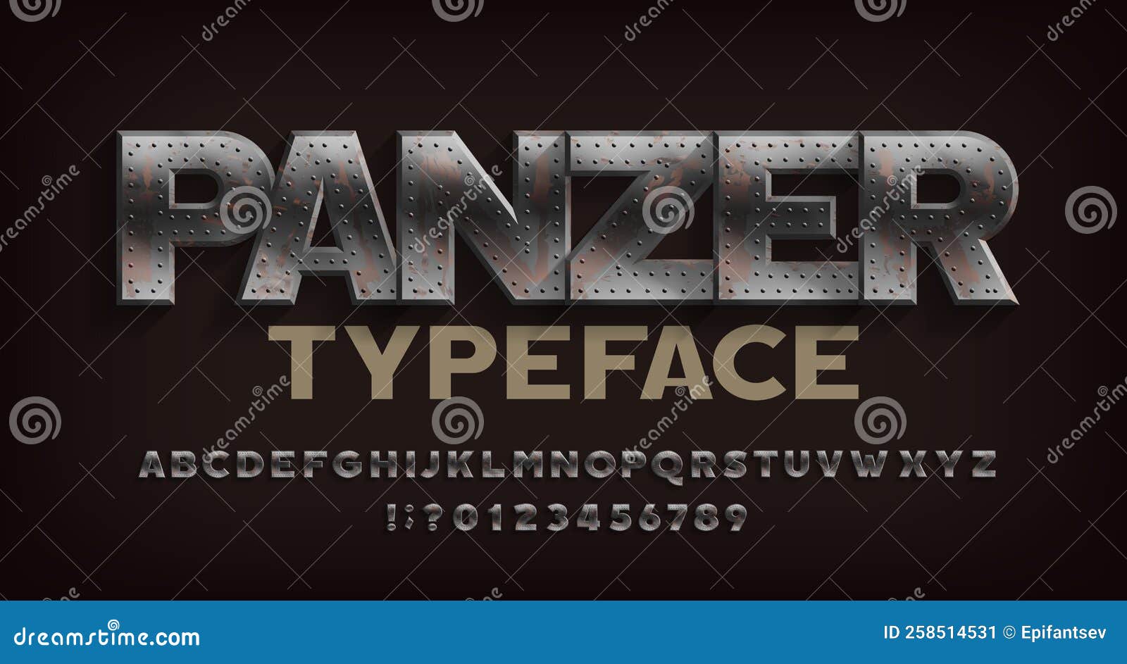 Panzer Alphabet Font. Rusted Metal Letters and Numbers Stock Vector ...