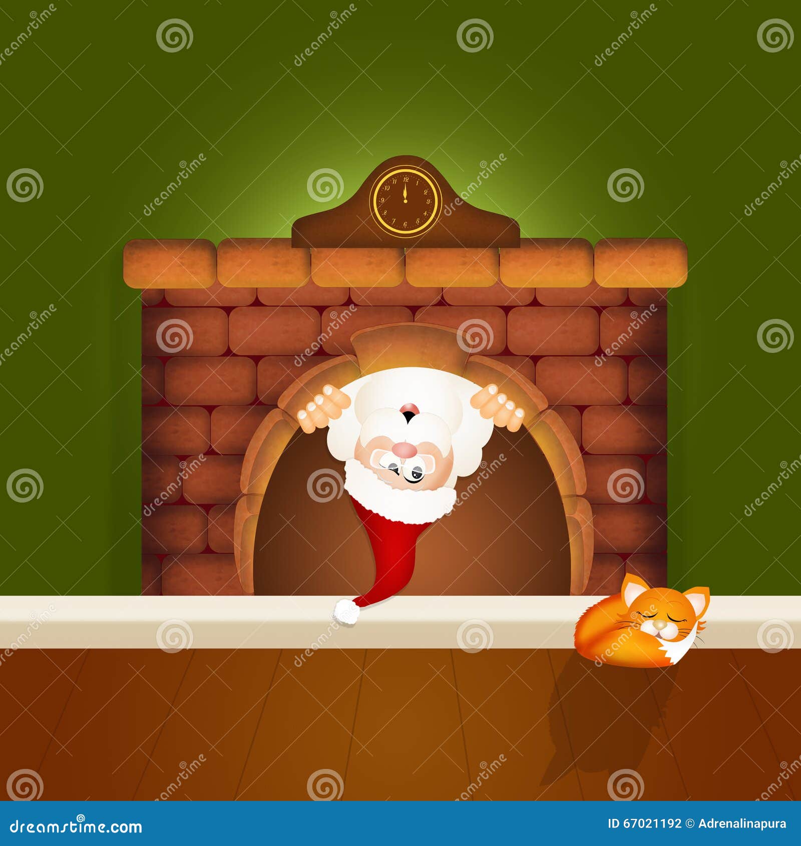 Papá Noel en la chimenea stock de ilustración. Ilustración de casero ...
